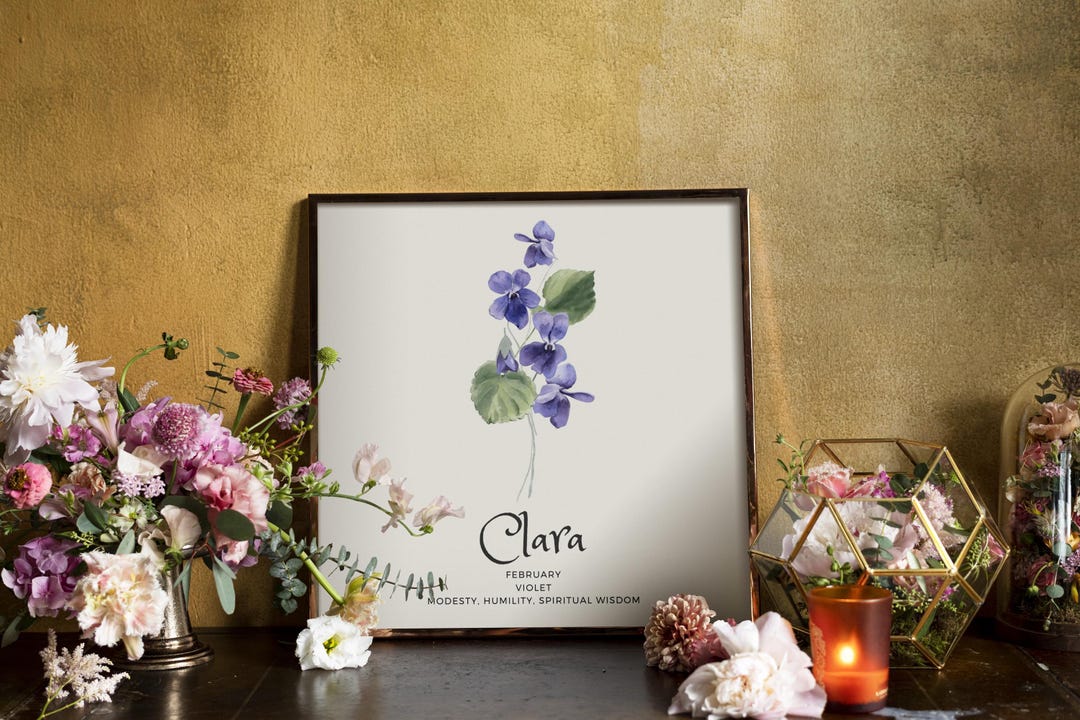 Custom Name Birth Month Flower Wall Art, Personalized Name Birth Flower ...