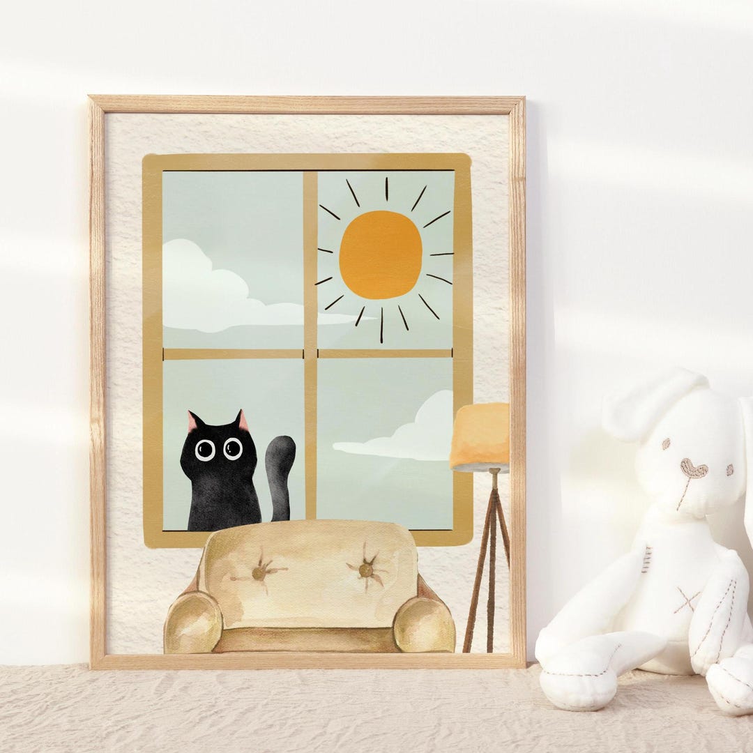 Cat Looks in People's Windows Meme Poster, Printable Watercolor Cat ...