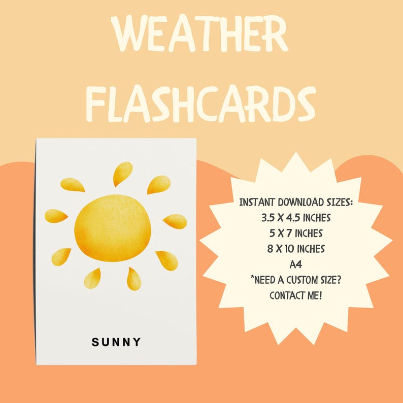 Watercolor Weather Flashcards for Kids, Pre-school Flashcards ...
