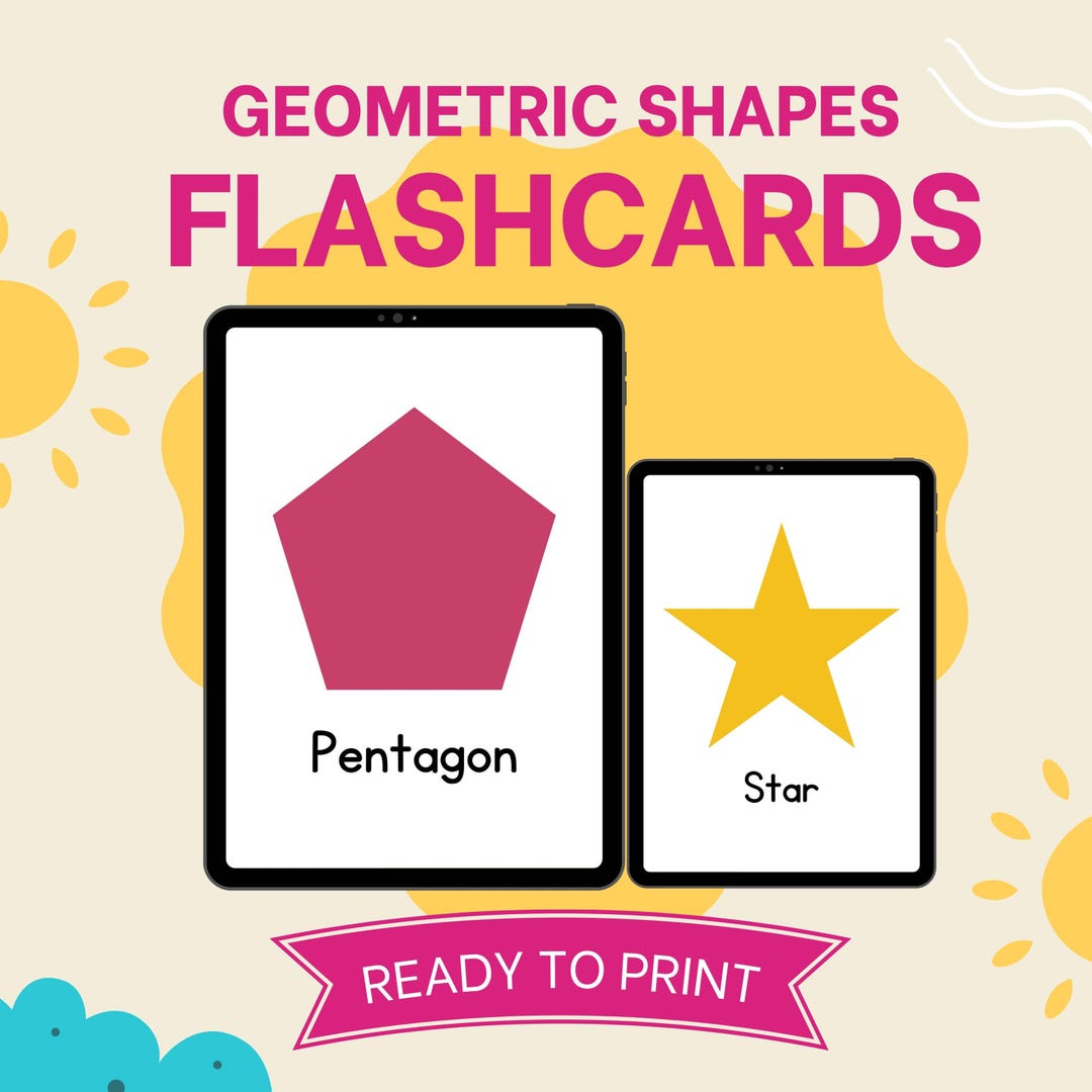 16 Pieces Printable Geometric Shapes Flashcards for Kids, Pre-school ...