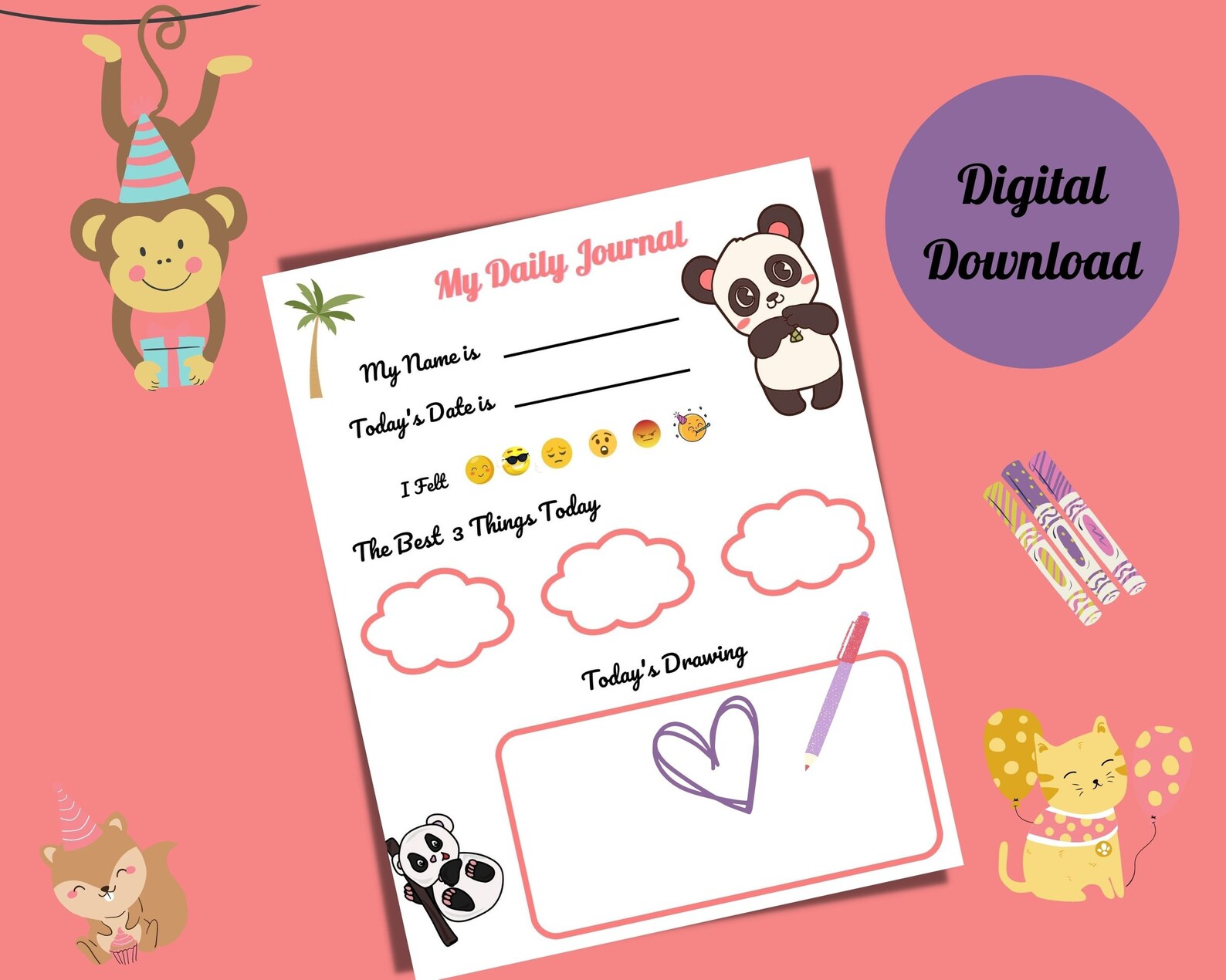 Kids Daily Journal Printable | Journal for Kids | Diary for Children ...