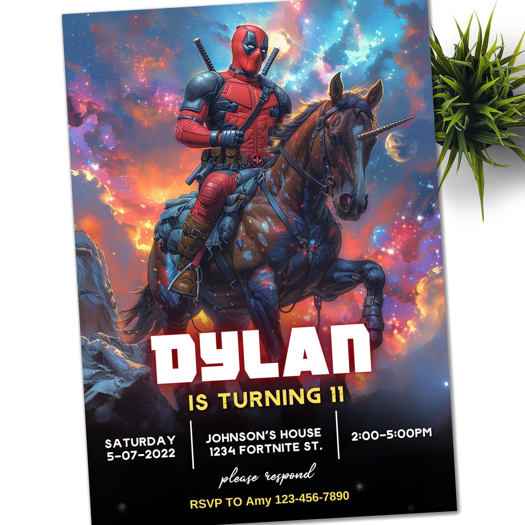 Deadpool Invitation on Horse, Deadpool Birthday Invitation, Deadpool ...