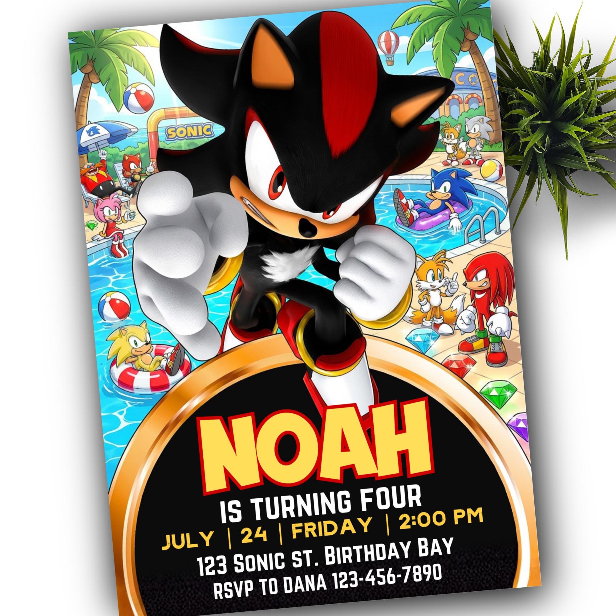 Sonic Shadow Pool Party Invitation, Super Hedgehog Kids Party E-invite ...