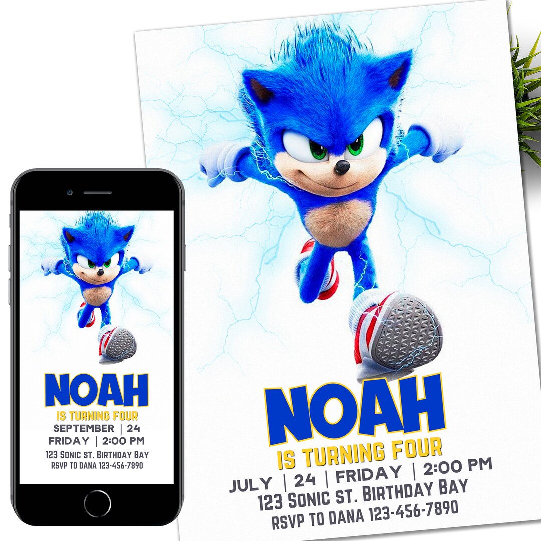 Sonic Invitation, Super Hedgehog Kids Party E-invite, Hedgehog Thunder ...