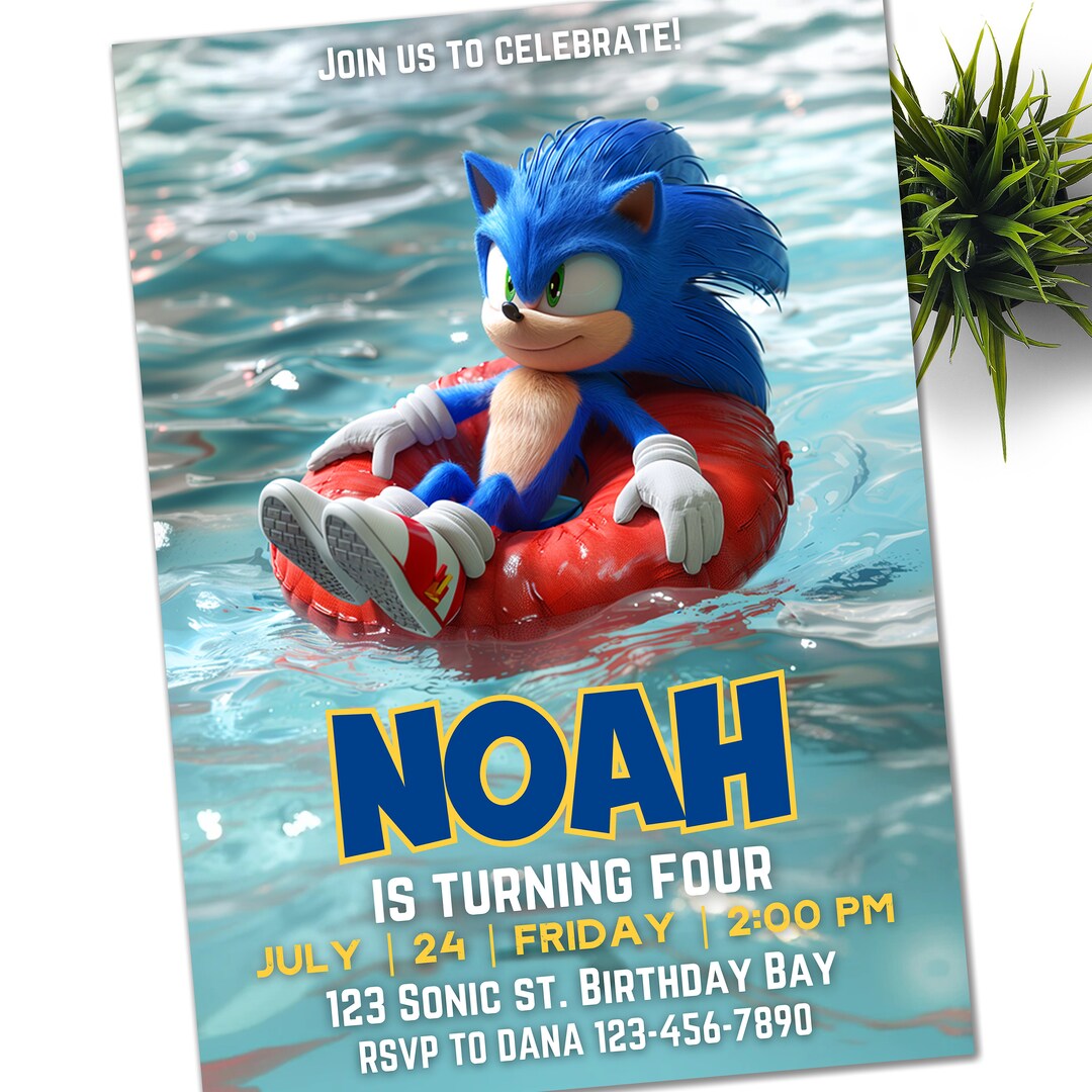 Pool Party Sonic Invitation, Super Hedgehog Kids Party E-invite ...
