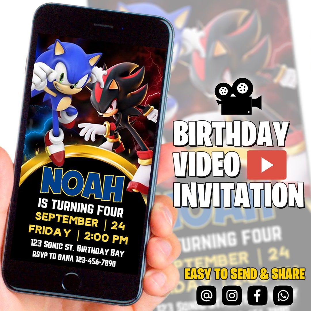 Sonic Shadow Video Invitation, Super Hedgehog Kids Party E-invite ...