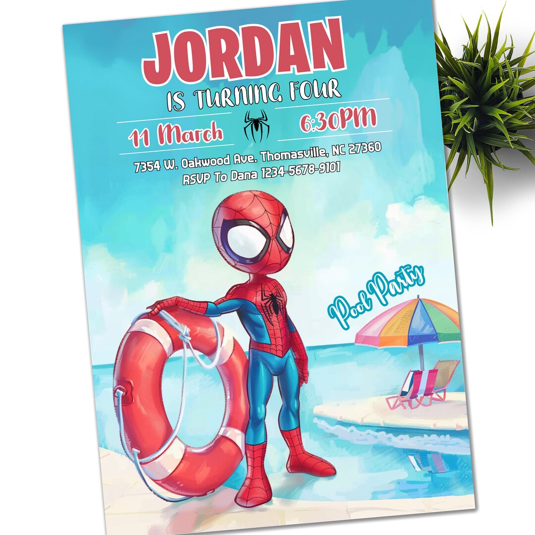 Pool Party Spidey Invitation His Amazing Friends Birthday Party Invite ...