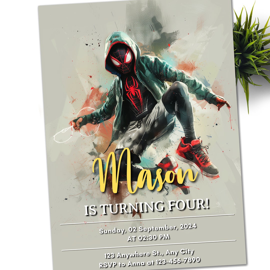 Miles Morales Birthday Invitation Party Invite - Superhero Boy Party ...