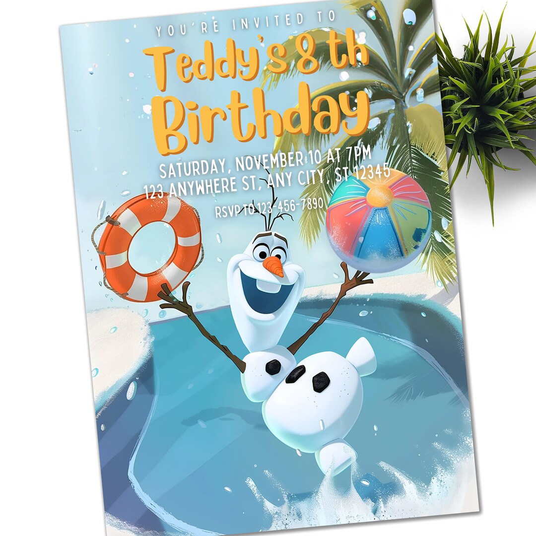 FROZEN Pool Party Olaf Birthday Invitation Summer Birthday Printable ...