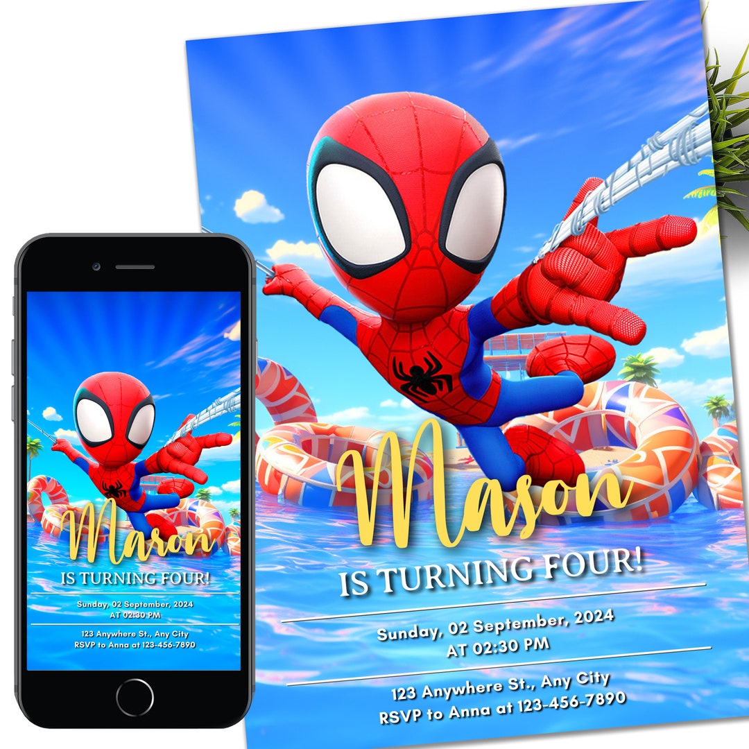 Pool Party Spidey Invitation His Amazing Friends Birthday Party Invite ...