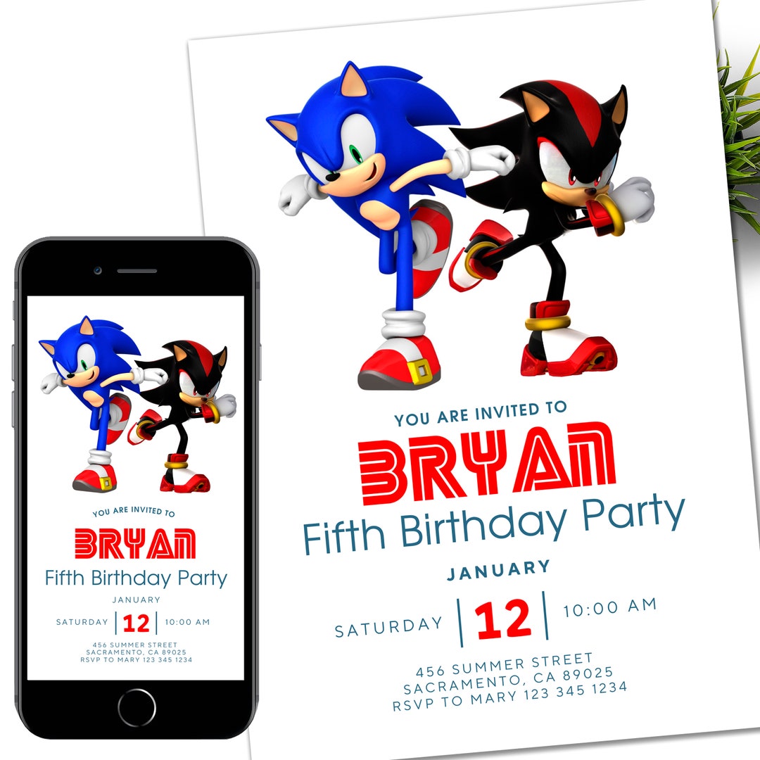 Sonic Shadow Invitation, Super Hedgehog Kids Party E-invite, Hedgehog ...