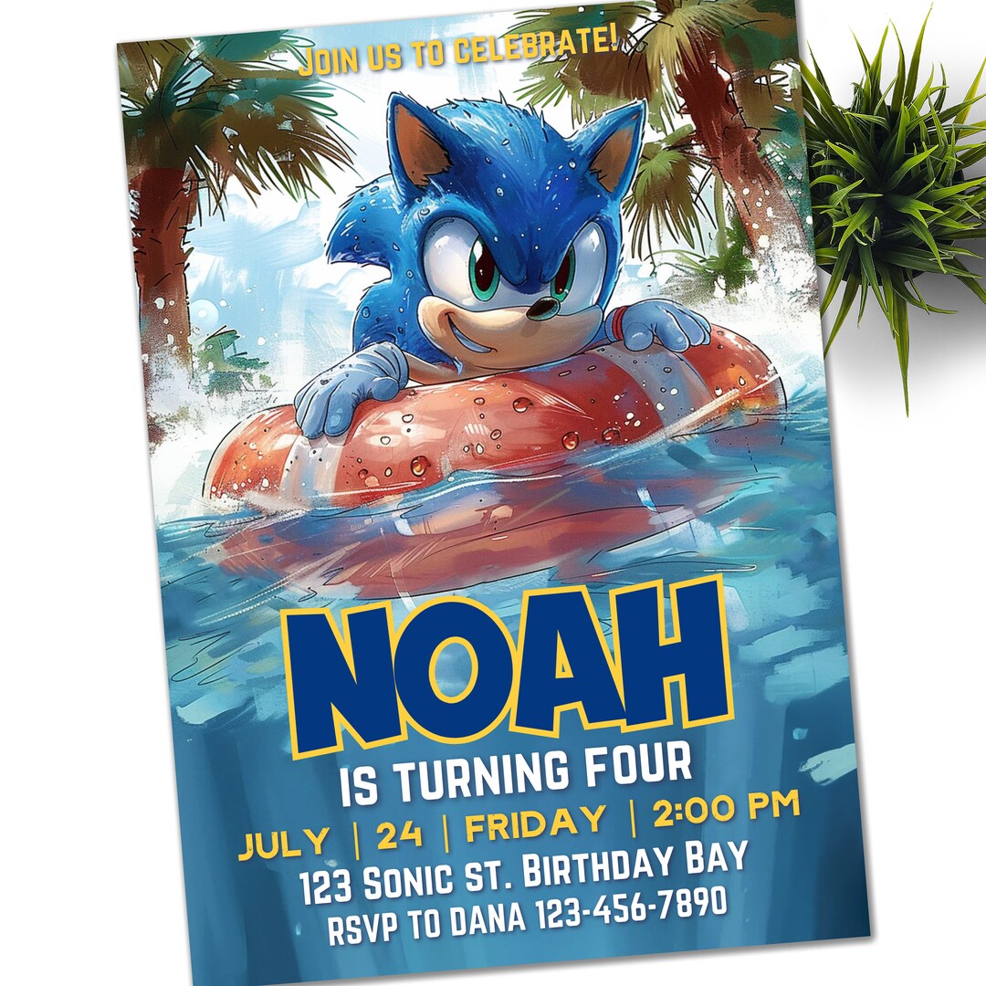 Pool Party Sonic Invitation, Super Hedgehog Kids Party E-invite ...