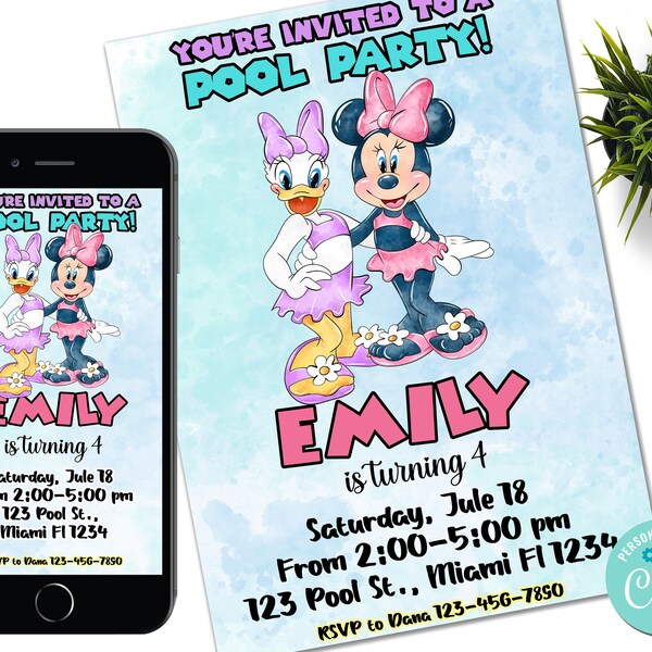 Minnie Mouse Pool Party Invitation, - Etsy