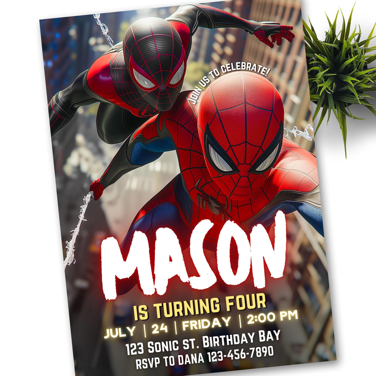 Spider Man and Miles Morales Invitation Birthday Party Invite Spidey ...