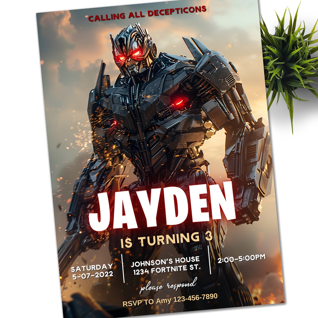 Megatron Rescue Bots Transformers Birthday Invitation Template ...
