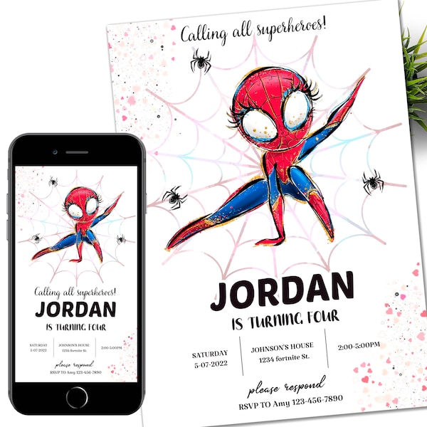 Pink Spider Man Invitation - Etsy