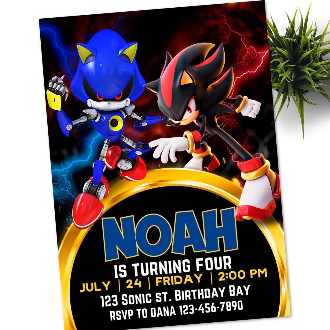 Sonic Shadow, Metal Sonic Invitation, Super Hedgehog Kids Party E ...