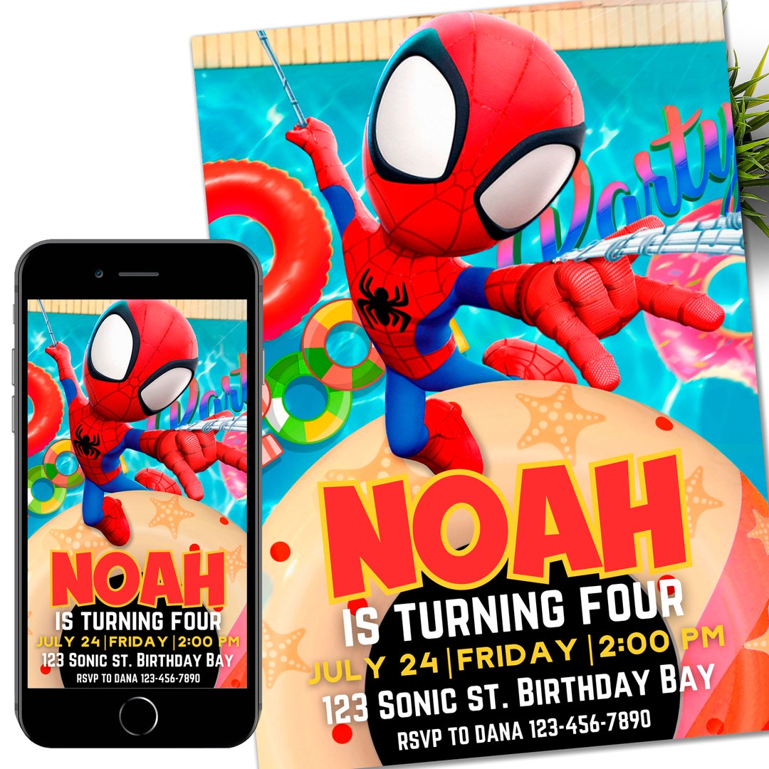Pool Party Spidey Invitation His Amazing Friends Birthday Party Invite ...