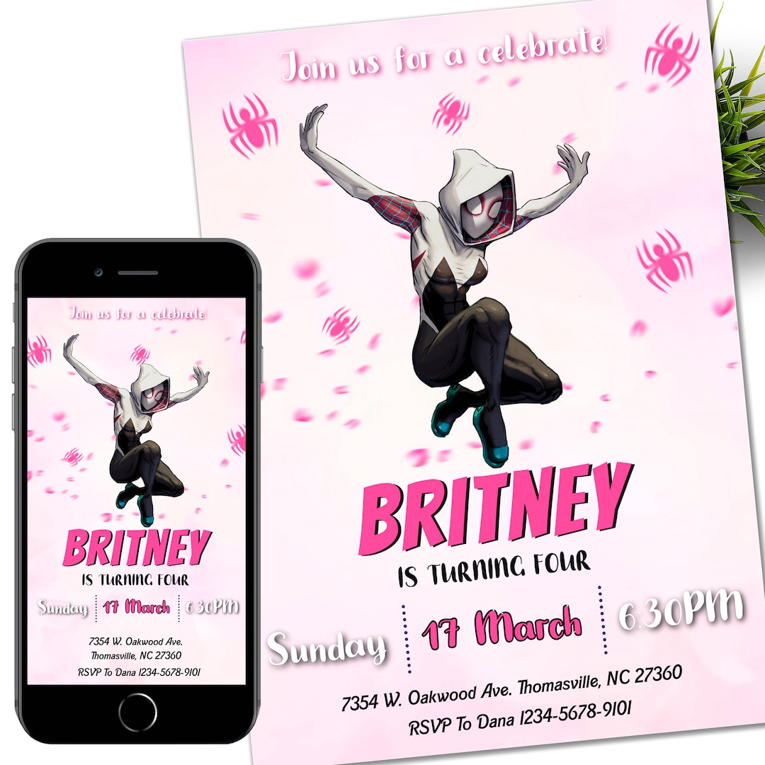 Gwen Birthday Invitation, Spider-verse Girl Birthday Invite, Editable ...