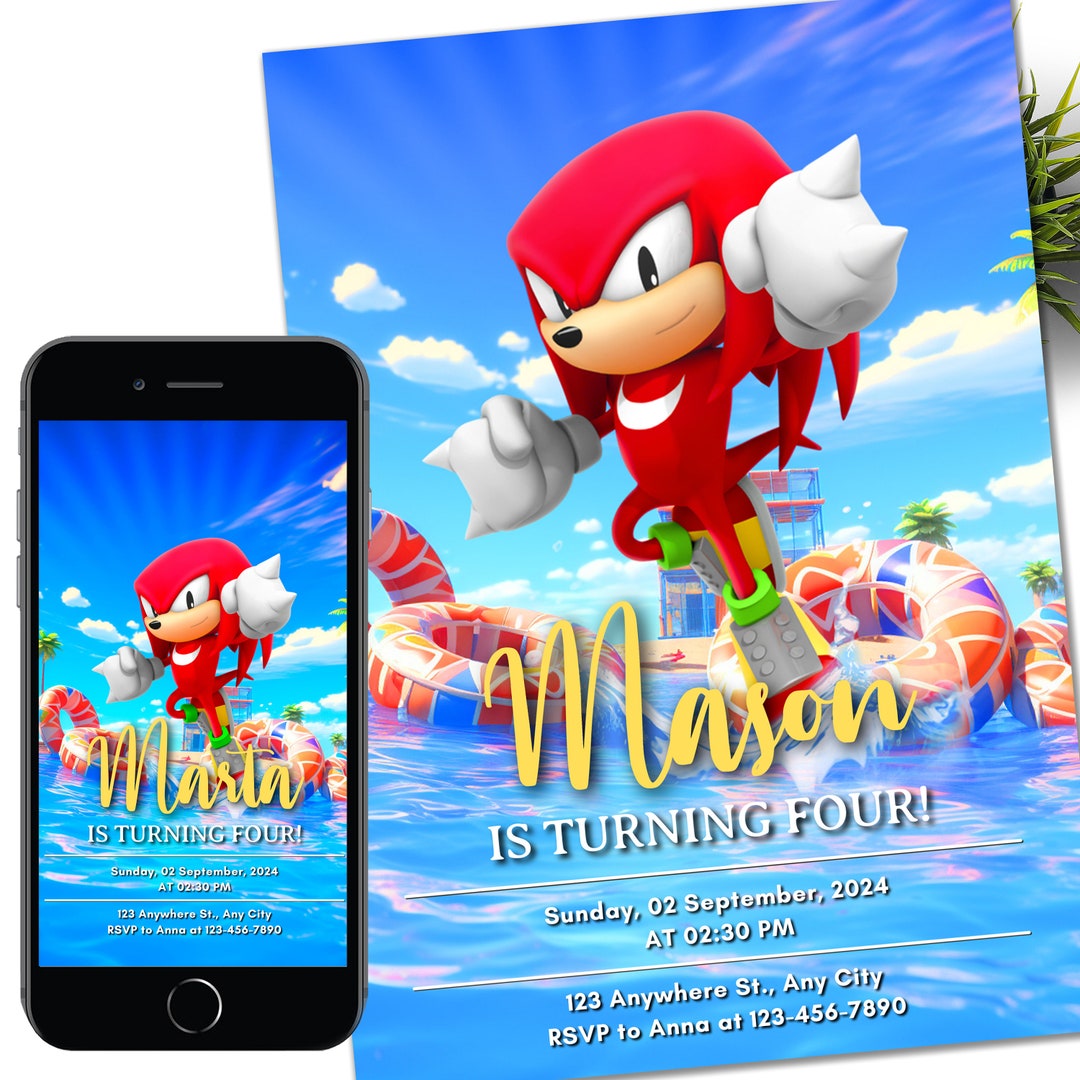 Pool Party Sonic the Hedgehog Movie Birthday Invitation, Knuckles ...