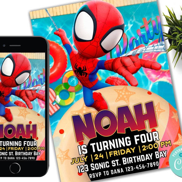 Spidey pool party invitation - Etsy France