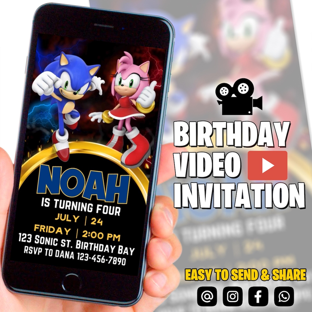 Sonic Amy Rose Video Invitation, Super Hedgehog Kids Party E-invite ...