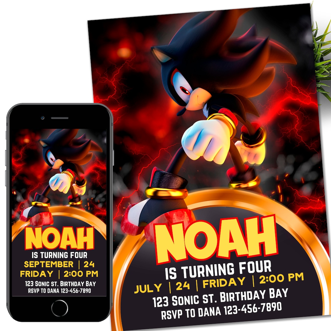Sonic Shadow Invitation, Super Hedgehog Kids Party E-invite, Hedgehog ...