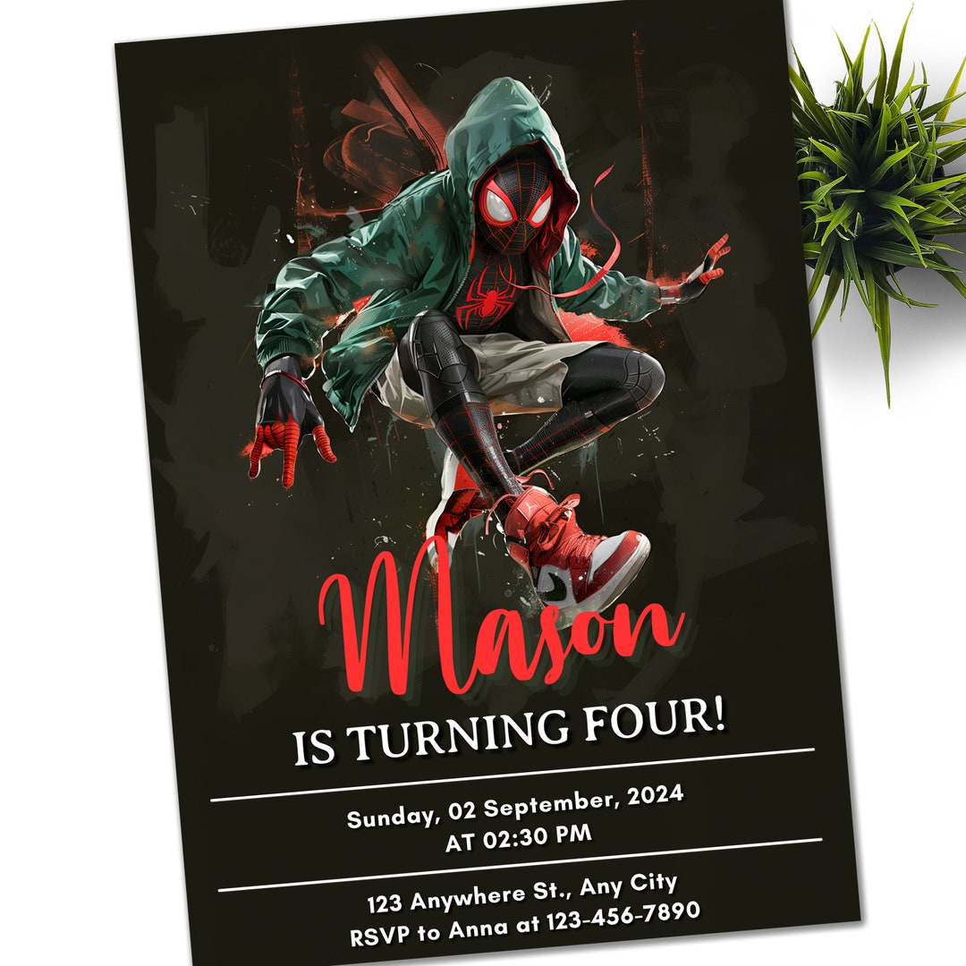 Miles Morales Black Background, Birthday Invitation Party Invite Spidey ...