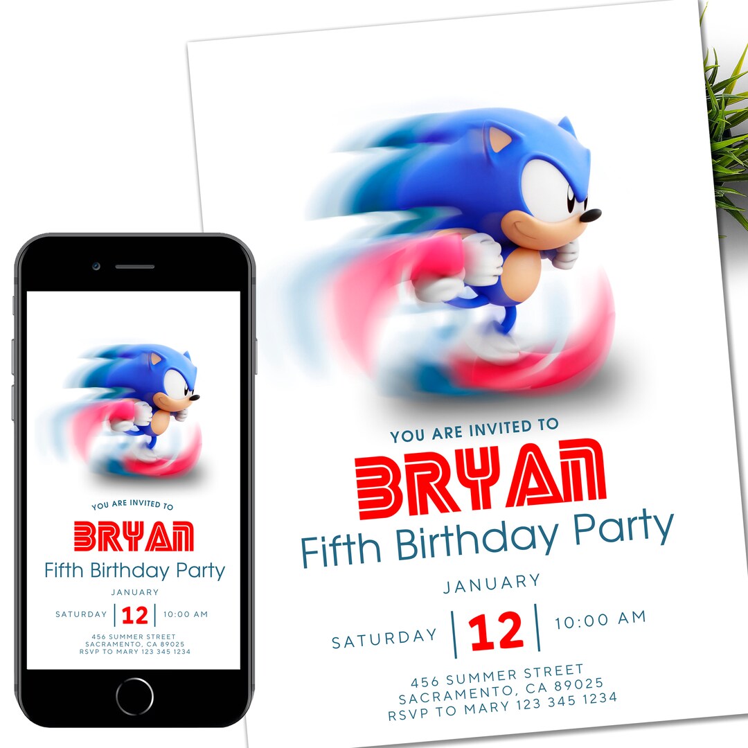 Sonic Invitation, Super Hedgehog Kids Party E-invite, Hedgehog Thunder ...