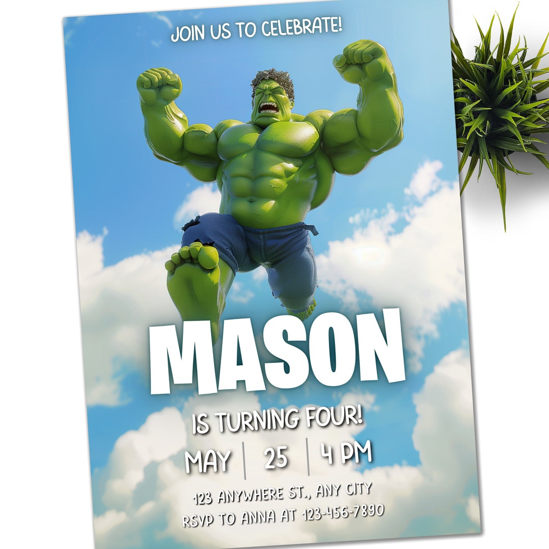 Hulk Invitation, Kids Party E-invite, Super Heroes Birthday Digital ...