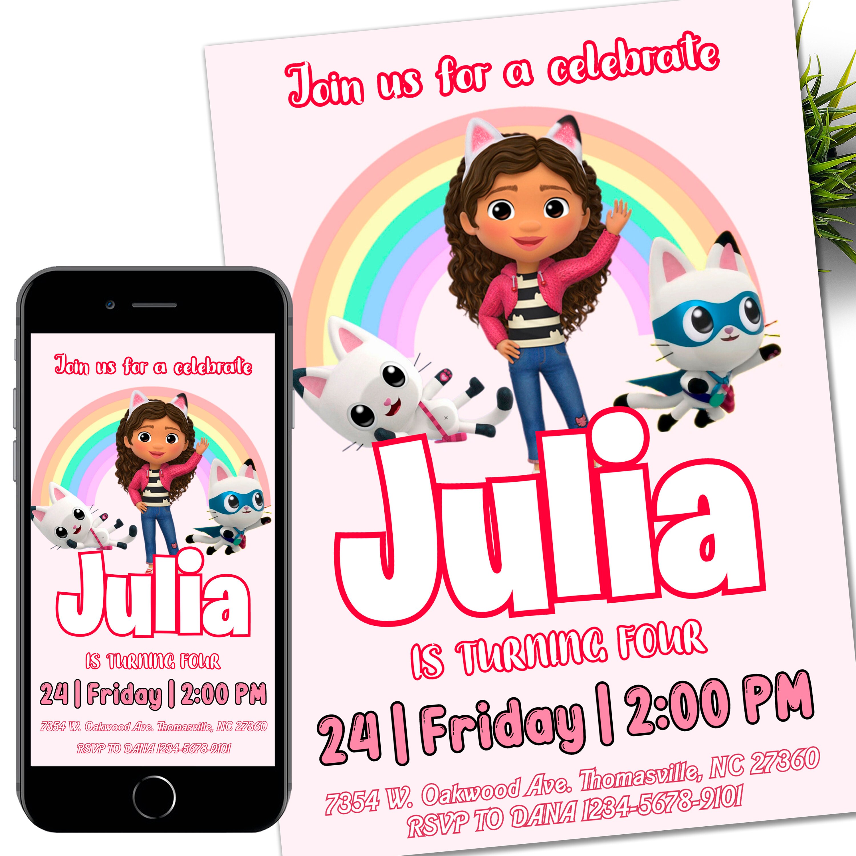 Gabbys Dollhouse Birthday Invitation CANVA Template Editable Printable ...