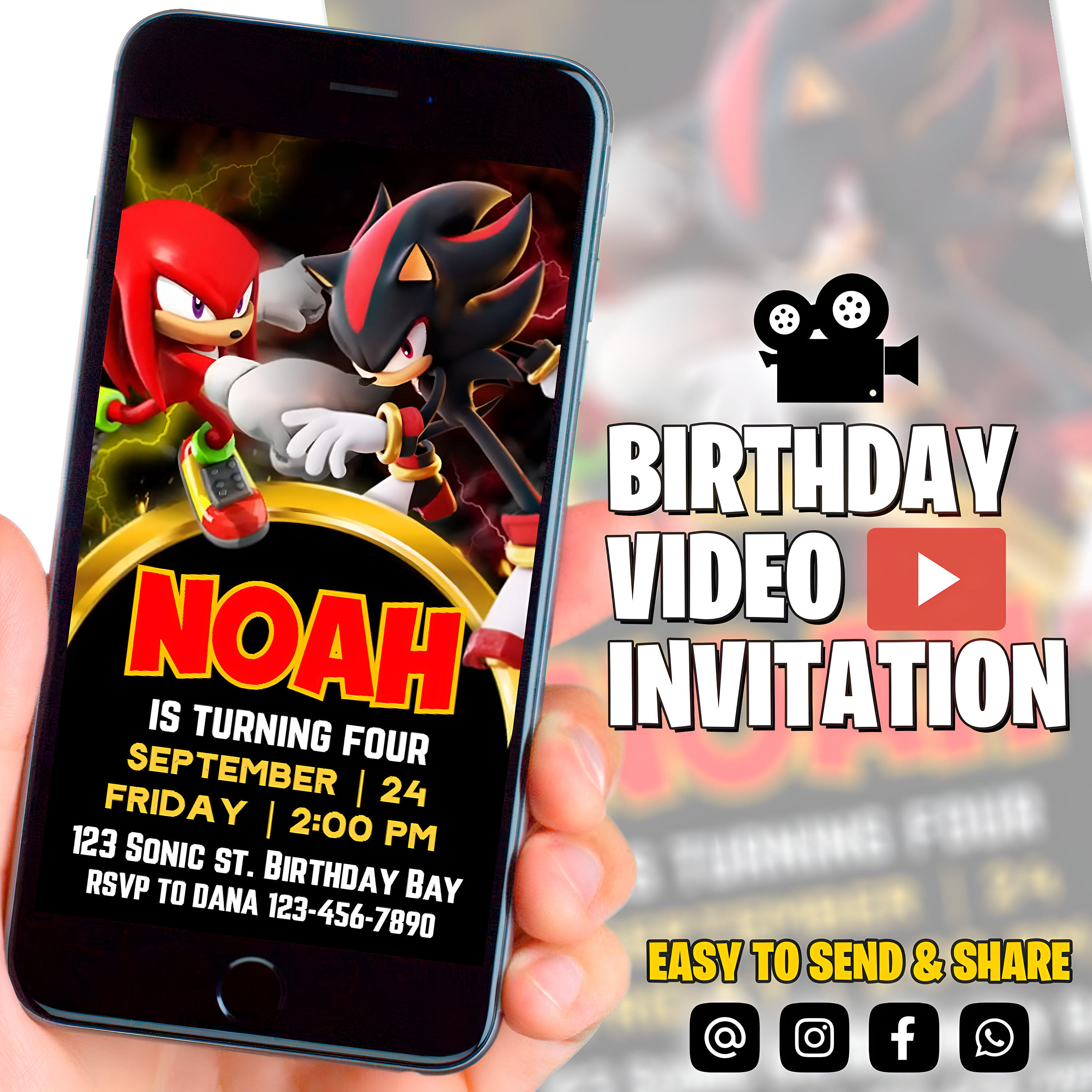 Invitación en video de Sonic Shadow, Knuckles, invitación electrónica ...