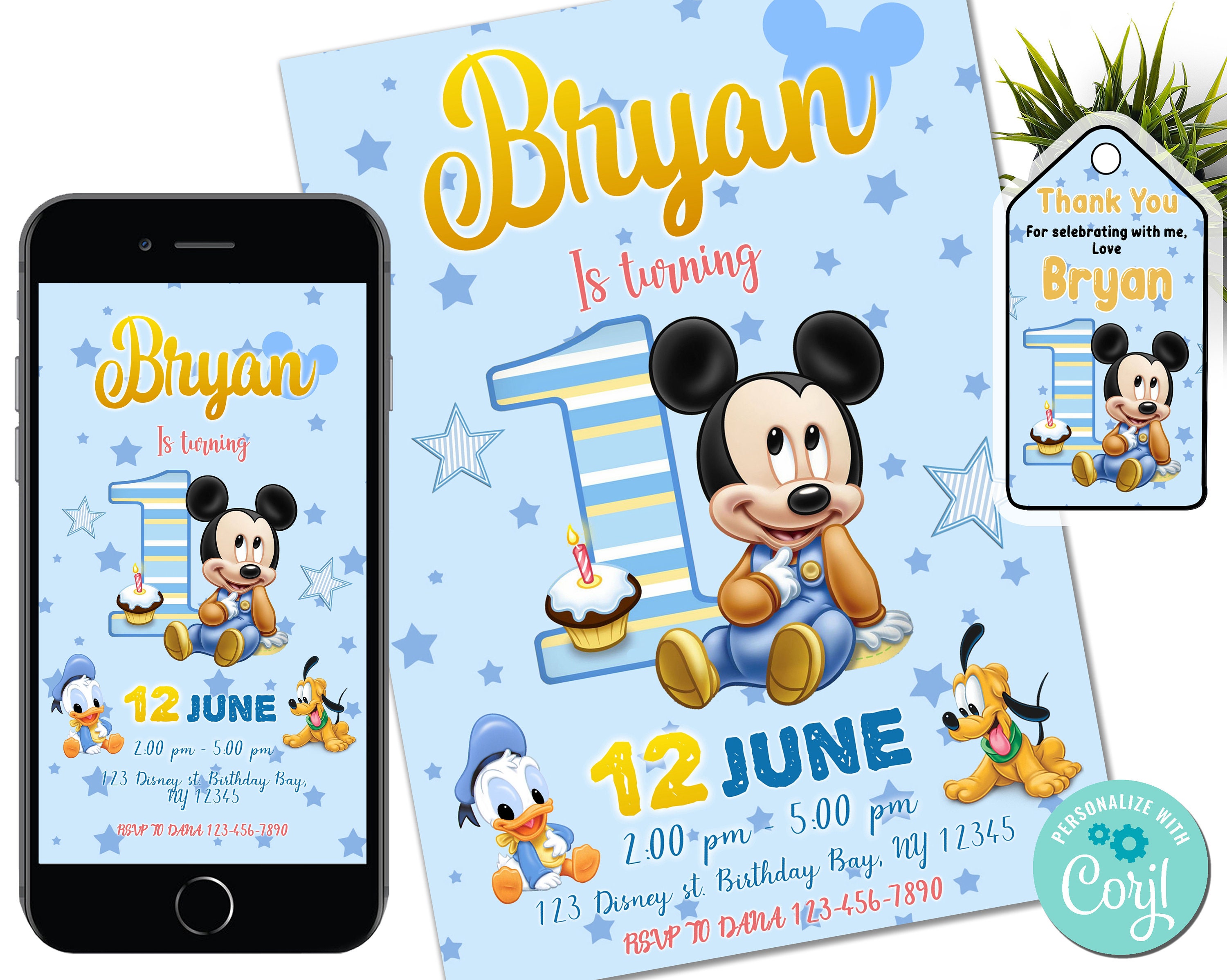 Mickey Mouse Blue Invitation
