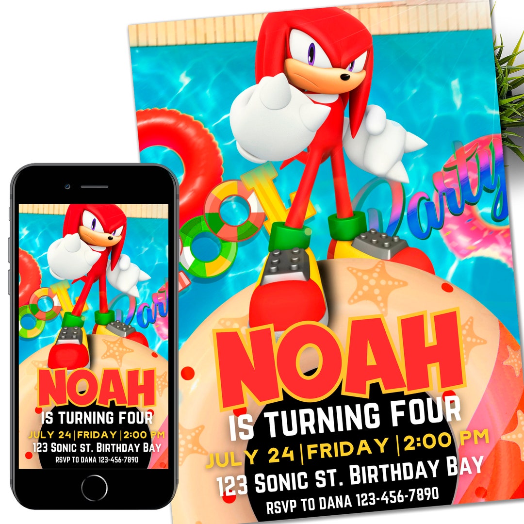 Pool Party Sonic the Hedgehog Movie Birthday Invitation, Knuckles ...