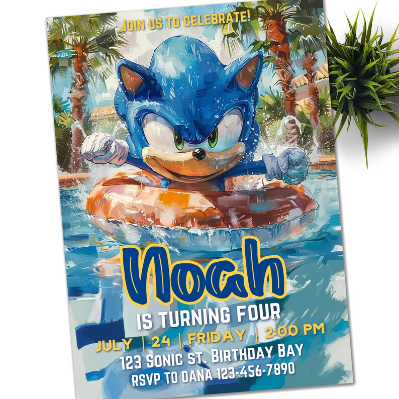 Pool Party Sonic Invitation, Super Hedgehog Kids Party E-invite ...