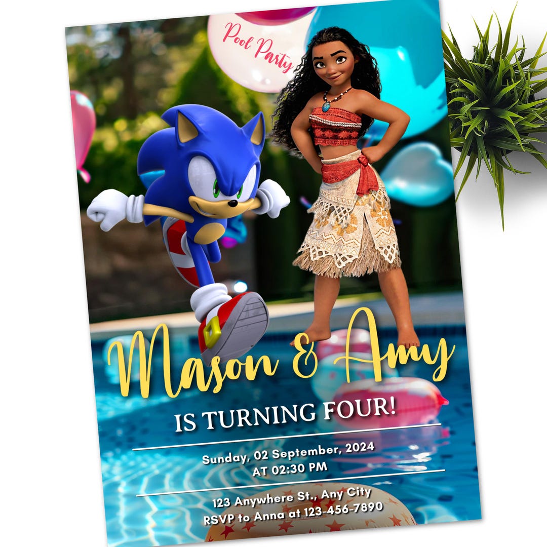 Sonic Moana, Shadow Super Sonic Invitation, Super Hedgehog Kids Party E ...