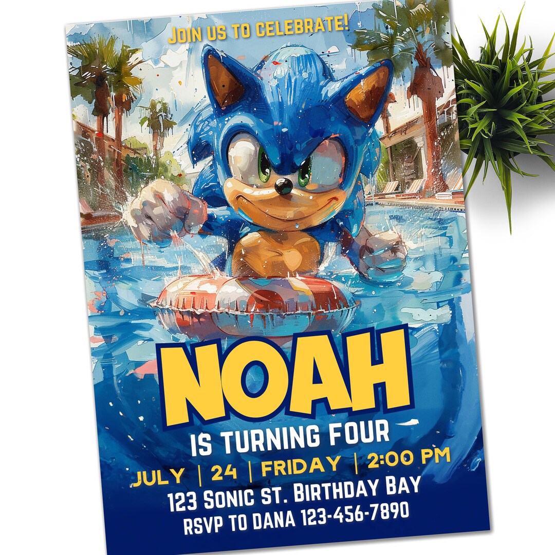 Pool Party Sonic Invitation, Super Hedgehog Kids Party E-invite ...