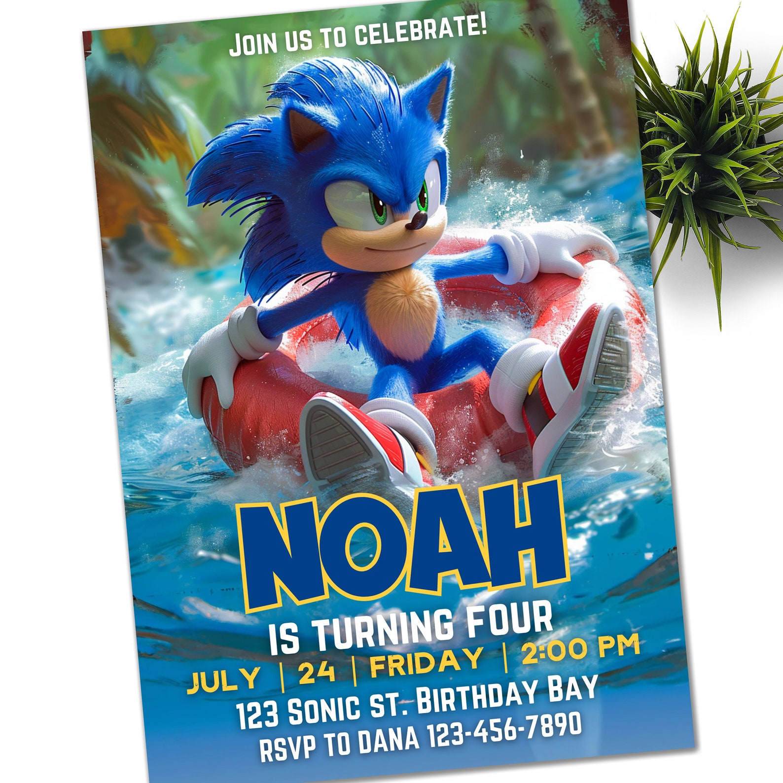 Pool Party Sonic Invitation, Super Hedgehog Kids Party E-invite ...