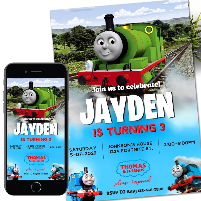 Percy the Train Birthday Invitation | Thomas the Train Invitation ...