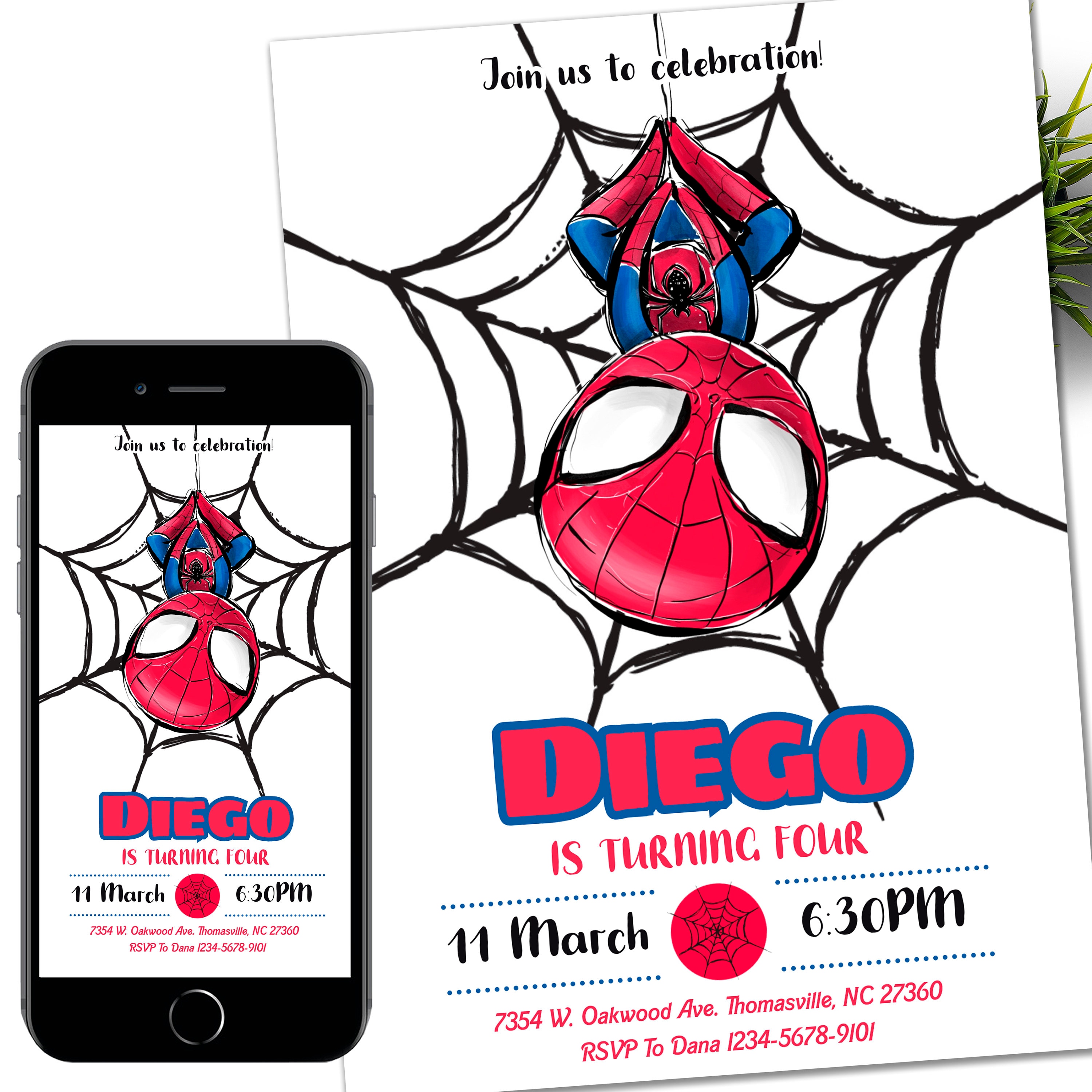 Spider Man Invitation Birthday Party Invite Spidey Birthday Invite Web ...