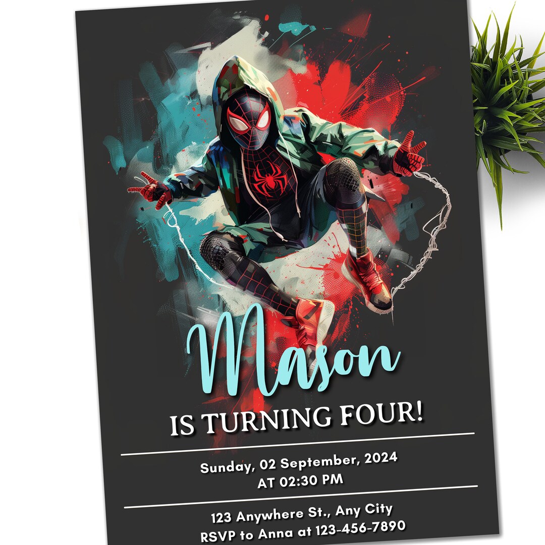 Miles Morales Birthday Invitation Party Invite - Superhero Boy Party ...