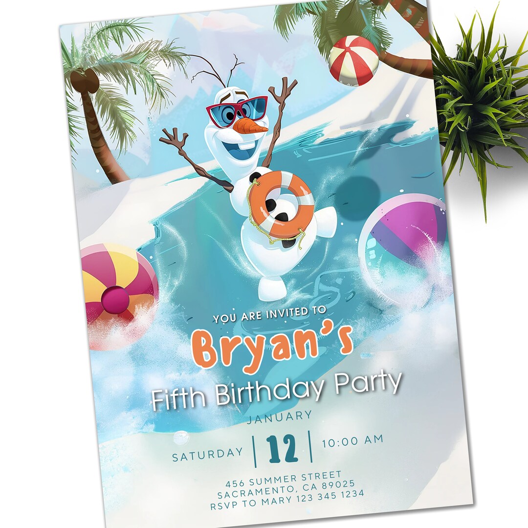 FROZEN Pool Party Olaf Birthday Invitation Summer Birthday Printable ...