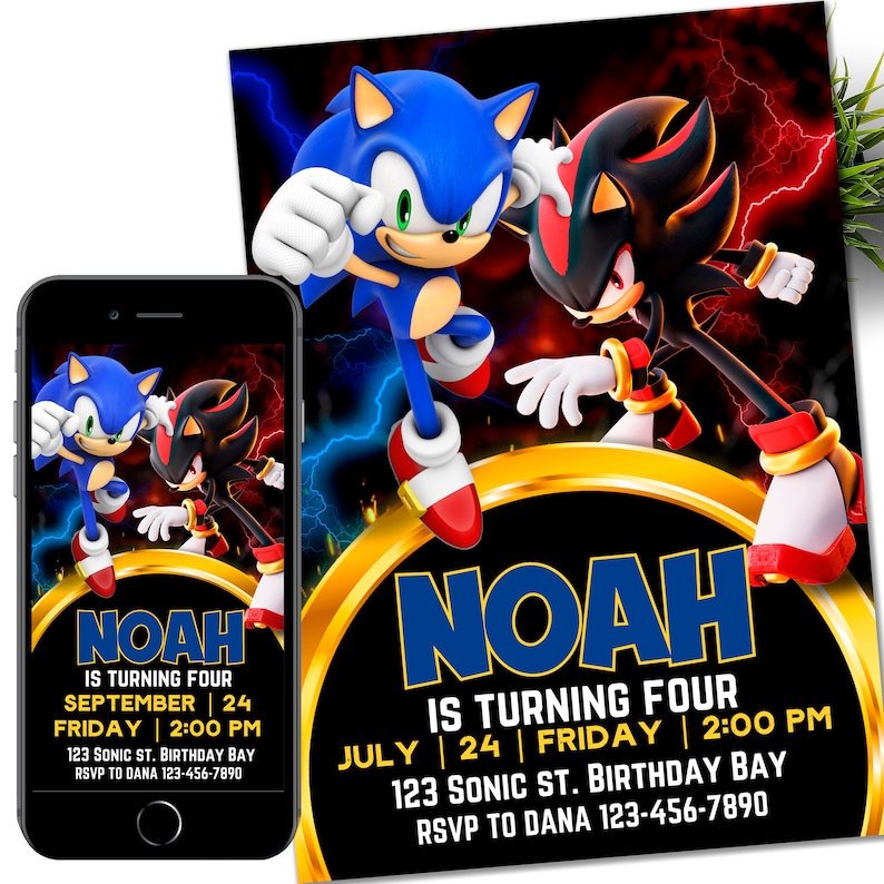 Invitación Sonic Shadow, invitación electrónica a fiesta infantil Super ...