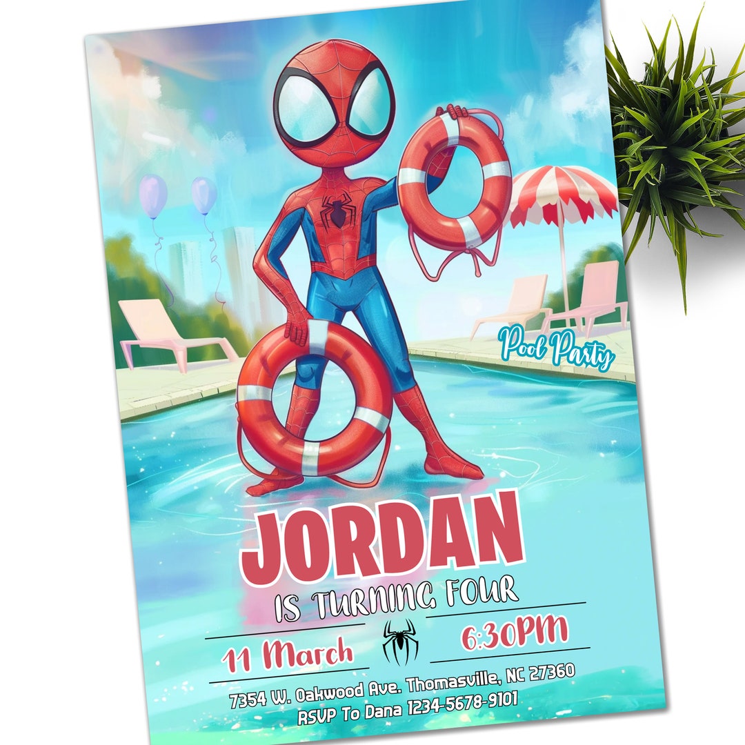 Pool Party Spidey Invitation His Amazing Friends Birthday Party Invite ...