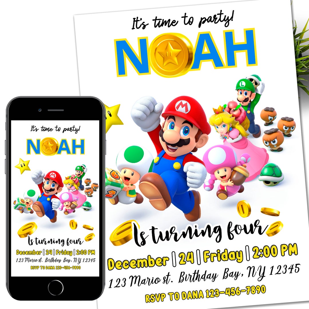 Mario Bros Invitation, Super Mario Birthday Invitation, Super Brothers ...