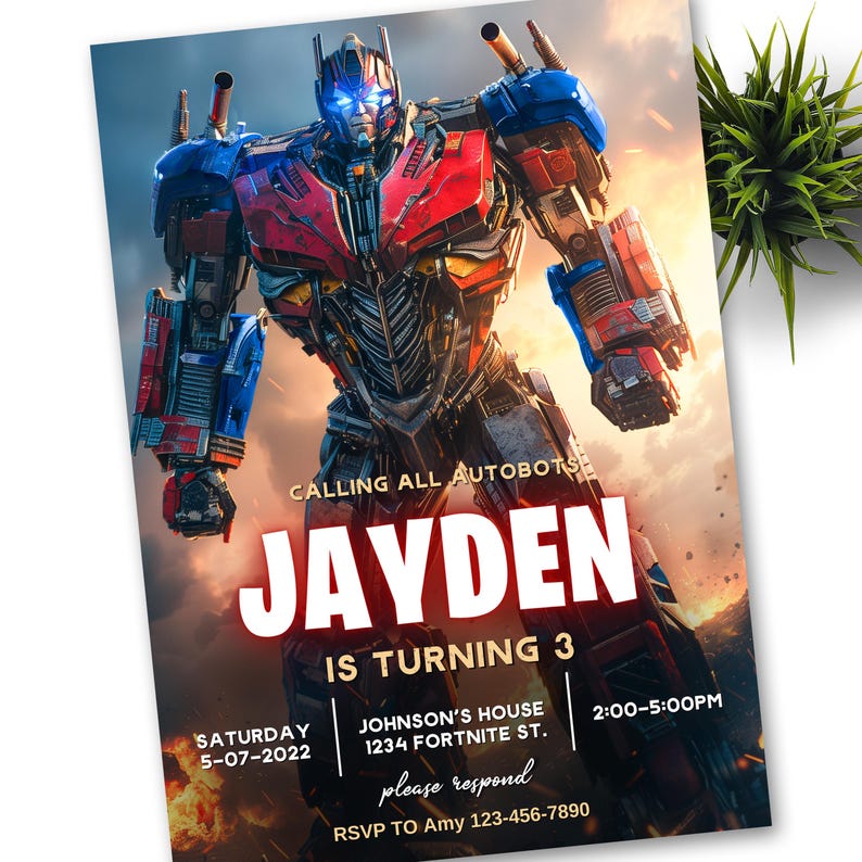 Optimus Prime Rescue Bots Transformers Birthday Invitation Template ...