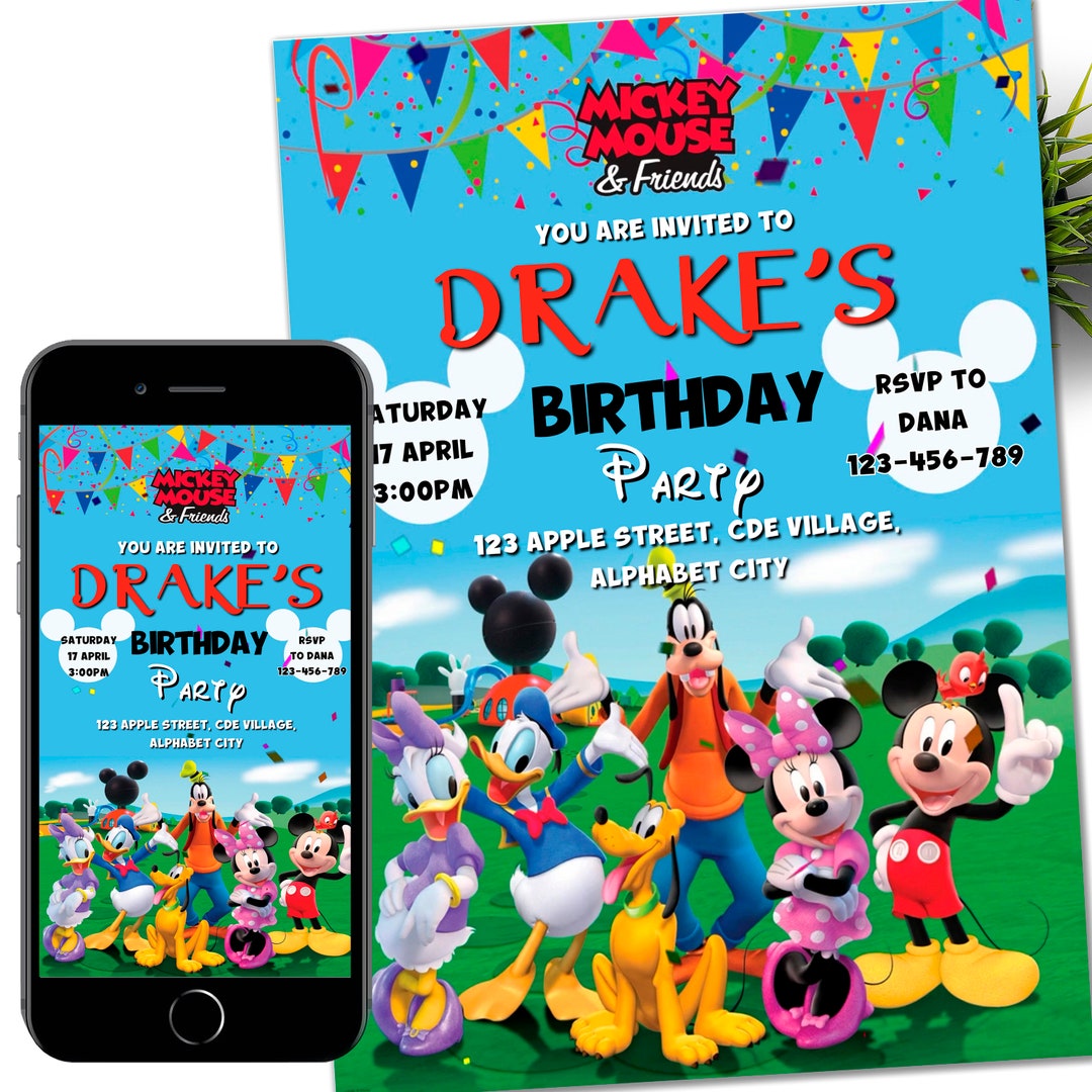 Clubhouse Birthday Invitation, Mickey Invitation, Clubhouse Invitation ...
