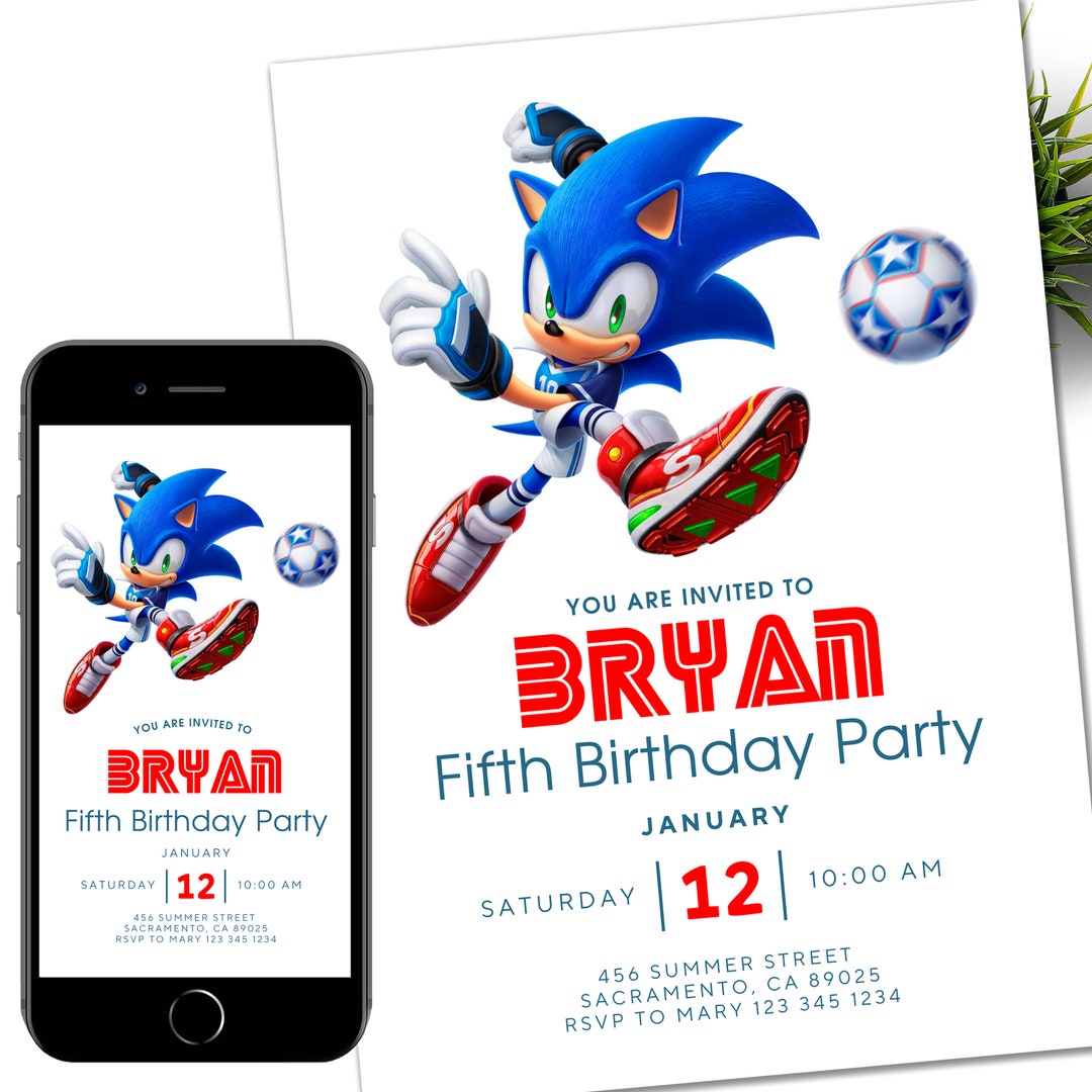 Sonic Football Invitation, Super Hedgehog Kids Party E-invite, Hedgehog ...