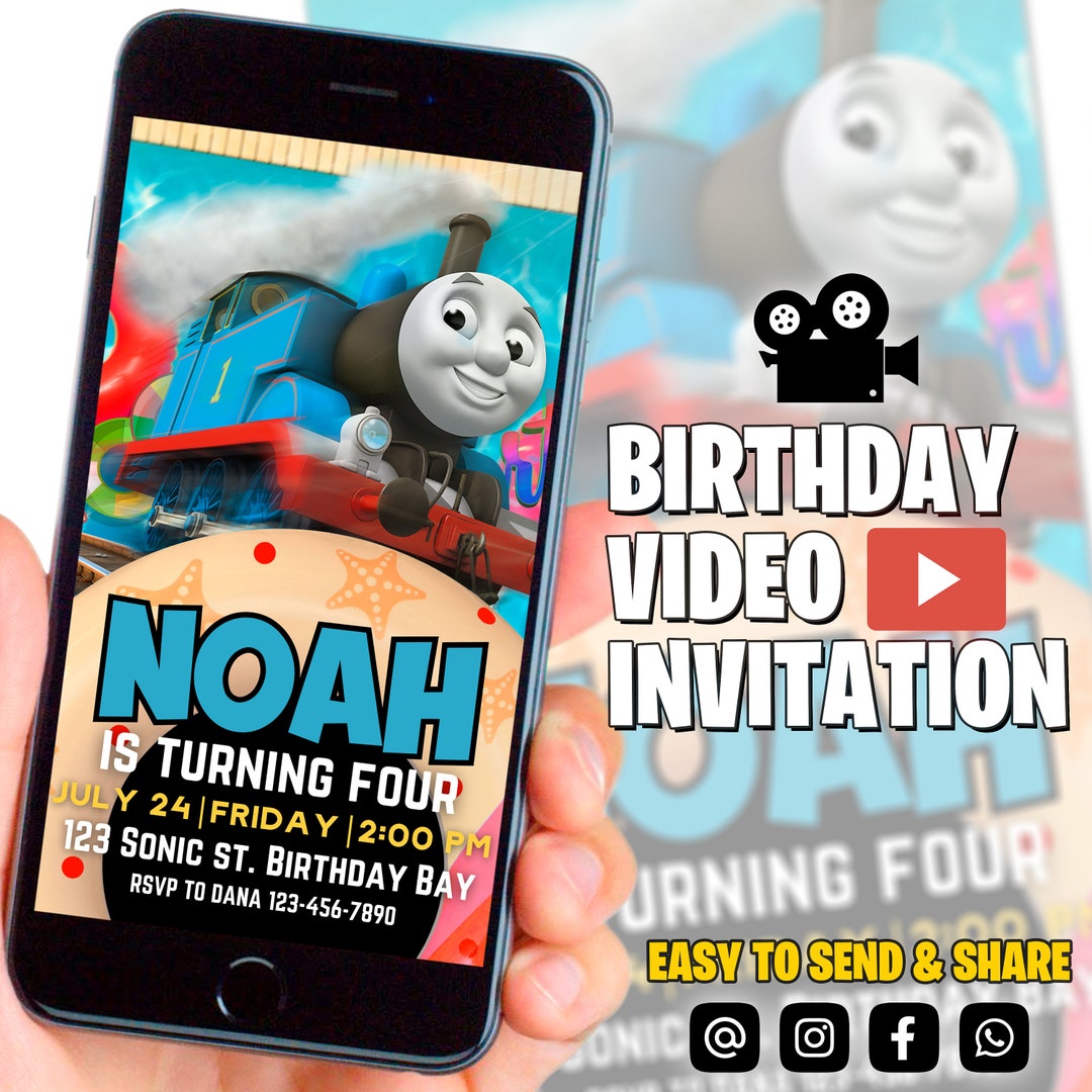 Pool Party Thomas the Train Birthday Invitation | Video Invitation ...