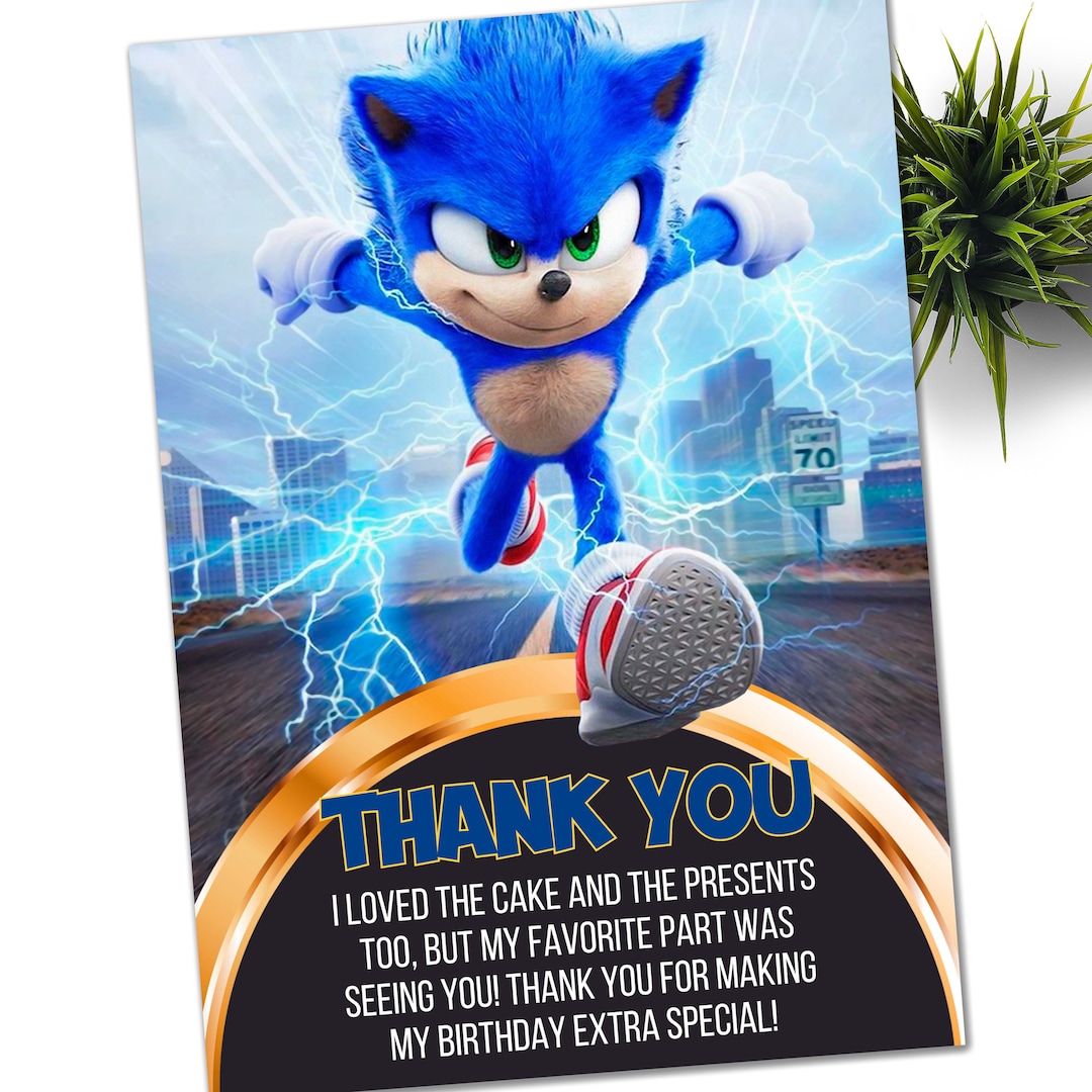 Sonic Thank You Card, Super Hedgehog Kids Party E-invite, Hedgehog ...